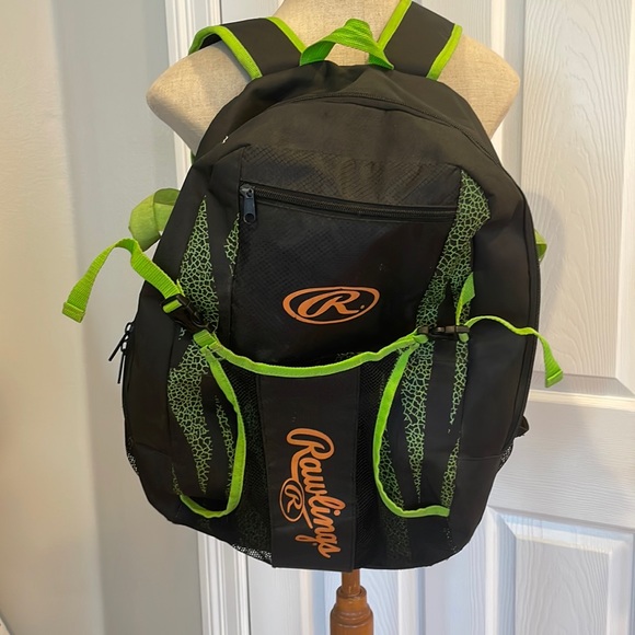 Rawlings | Bags | Rawlings Backpack Black Green Orange Canvas School ...
